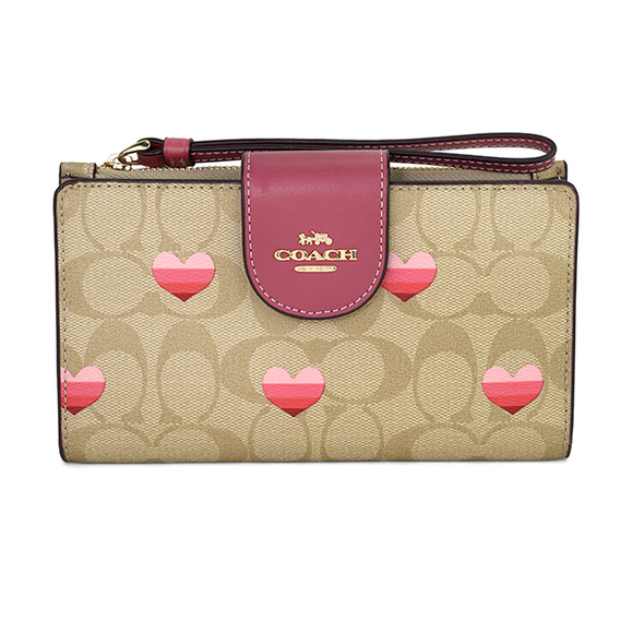 Coach | Bags | Coach Signature Striped Heart Wallet Beige Pink | Poshmark